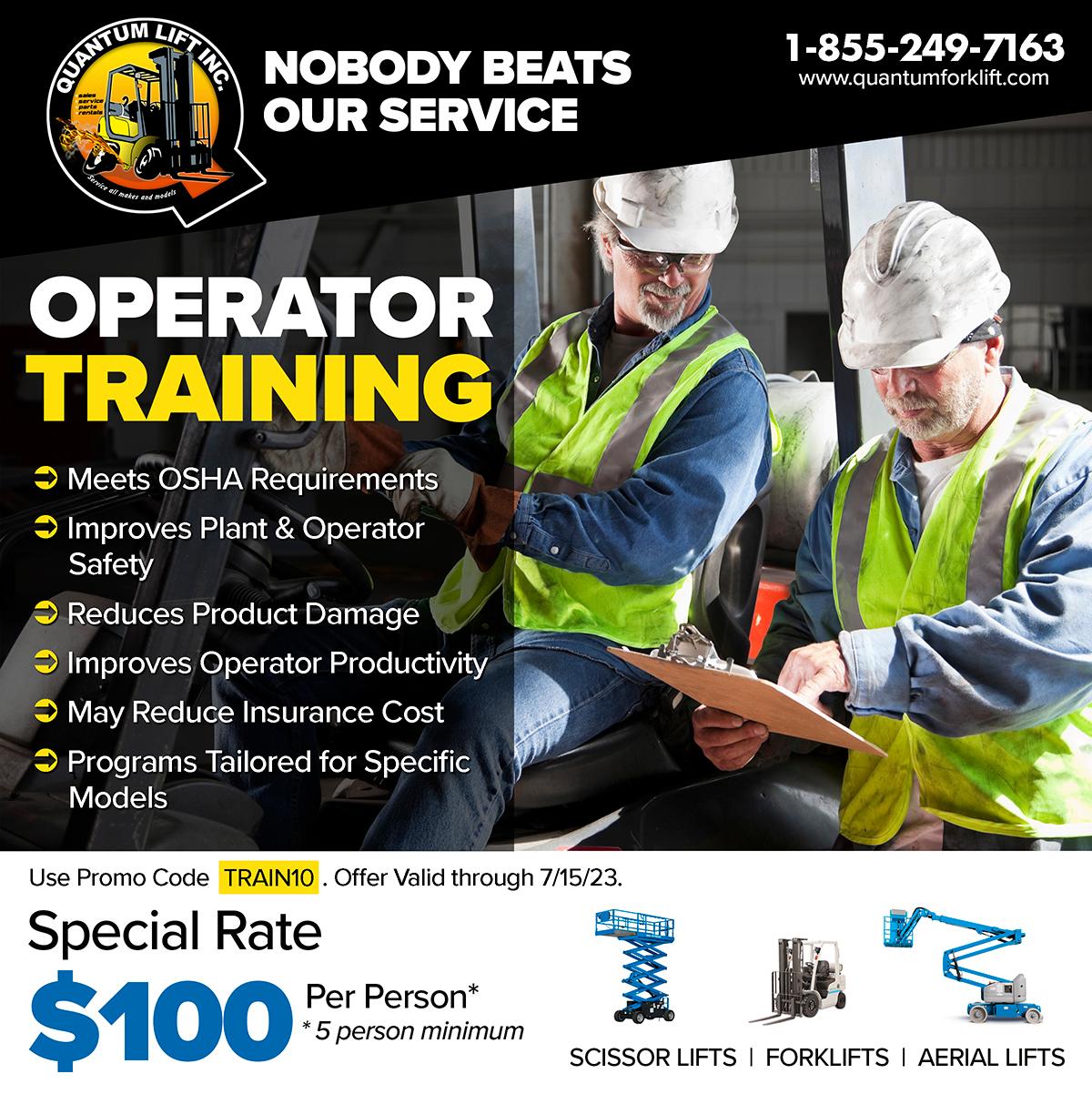 Special Rate on Operator Training Quantum Forklift