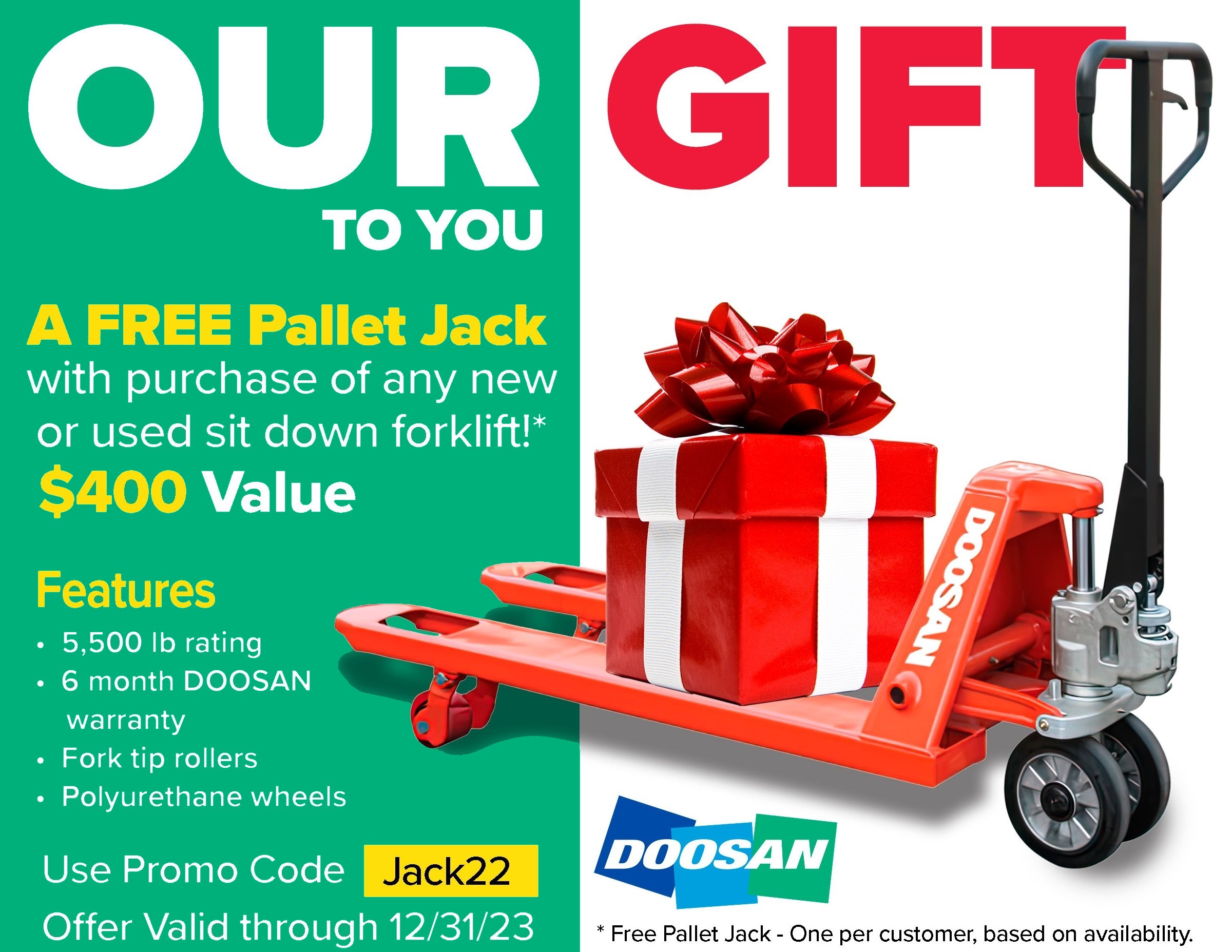 Our gift to you - a free pallet jack Quantum Forklift